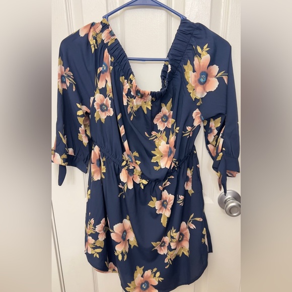Tops | Navy Blue Floral Blouse | Poshmark